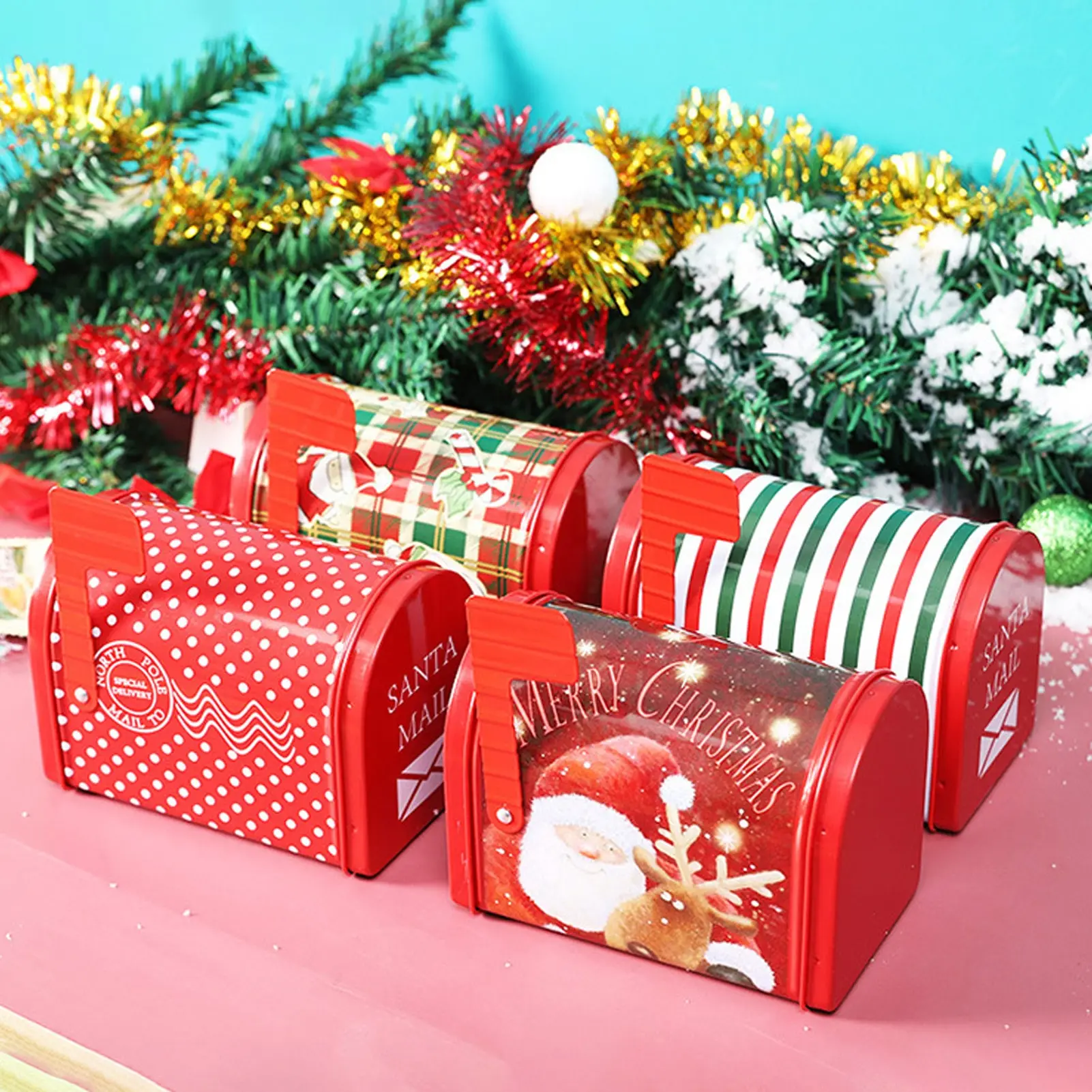 Merry Christmas Mailbox Santa Snowman Printed Mailbox Gifts Containers ...