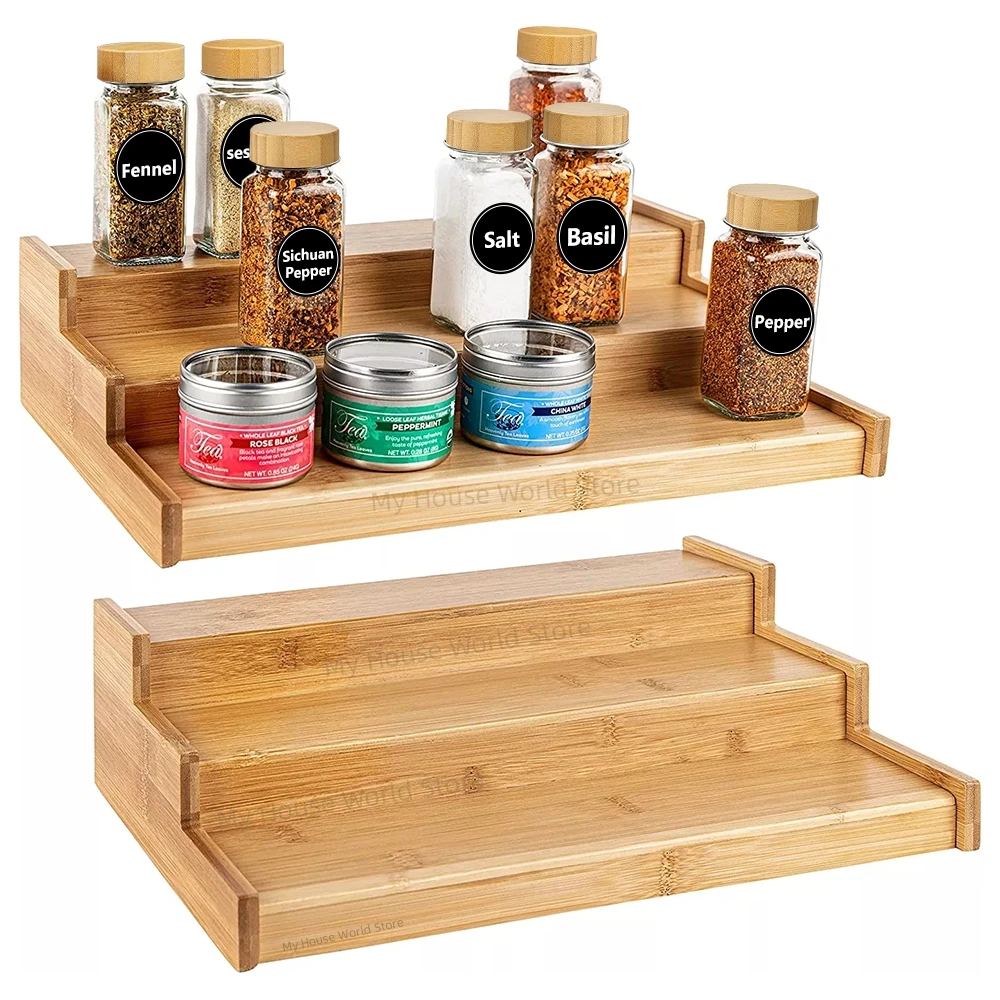 Bamboo Spice Rack Organizer for Cabinet 3-tier Spice Kitchen Spice Rack ...