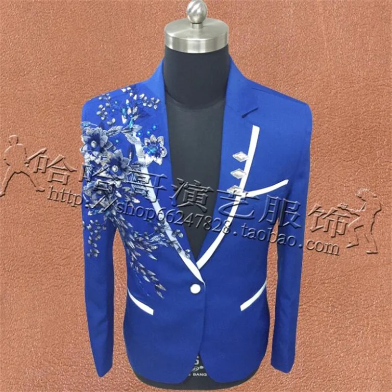 Singer Star Style Dance Stage Clothing Men Groom Suit Sequins Blazers ...
