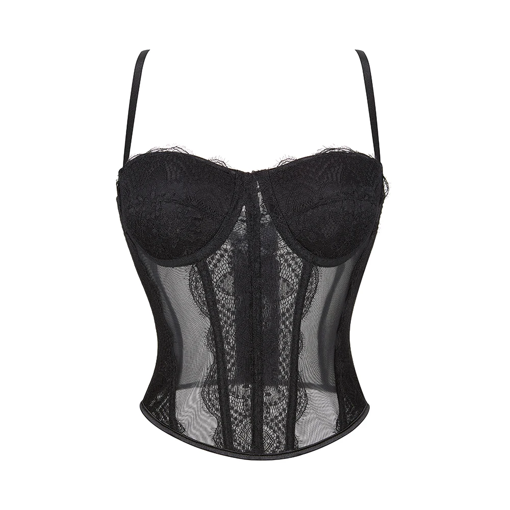 Top-de-tubo-corto-de-encaje-Sexy-sujetador-de-realce-lencer-a-corpi-o ...