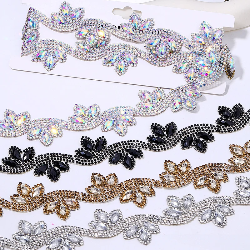 DUCrystal 90CM/Yard Rhinestone Trim Hot Fix Bling Crystal Applique Trim ...