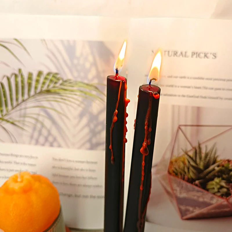 2pcs-Black-Bleeding-Pole-Candle-Smokeless-Paraffin-Candle-Red-Inside ...