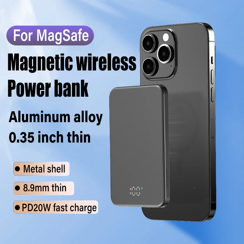 10000mAh-Magnetic-Wireless-Power-Bank-Metal-PD20W-Fast-Charge-Portable ...