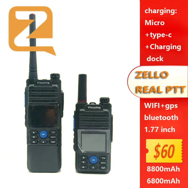 Zello radio 4g sim + WiFi + bluetooth + gps (수동으로 화살표 키를 사용하여 계정을 ...