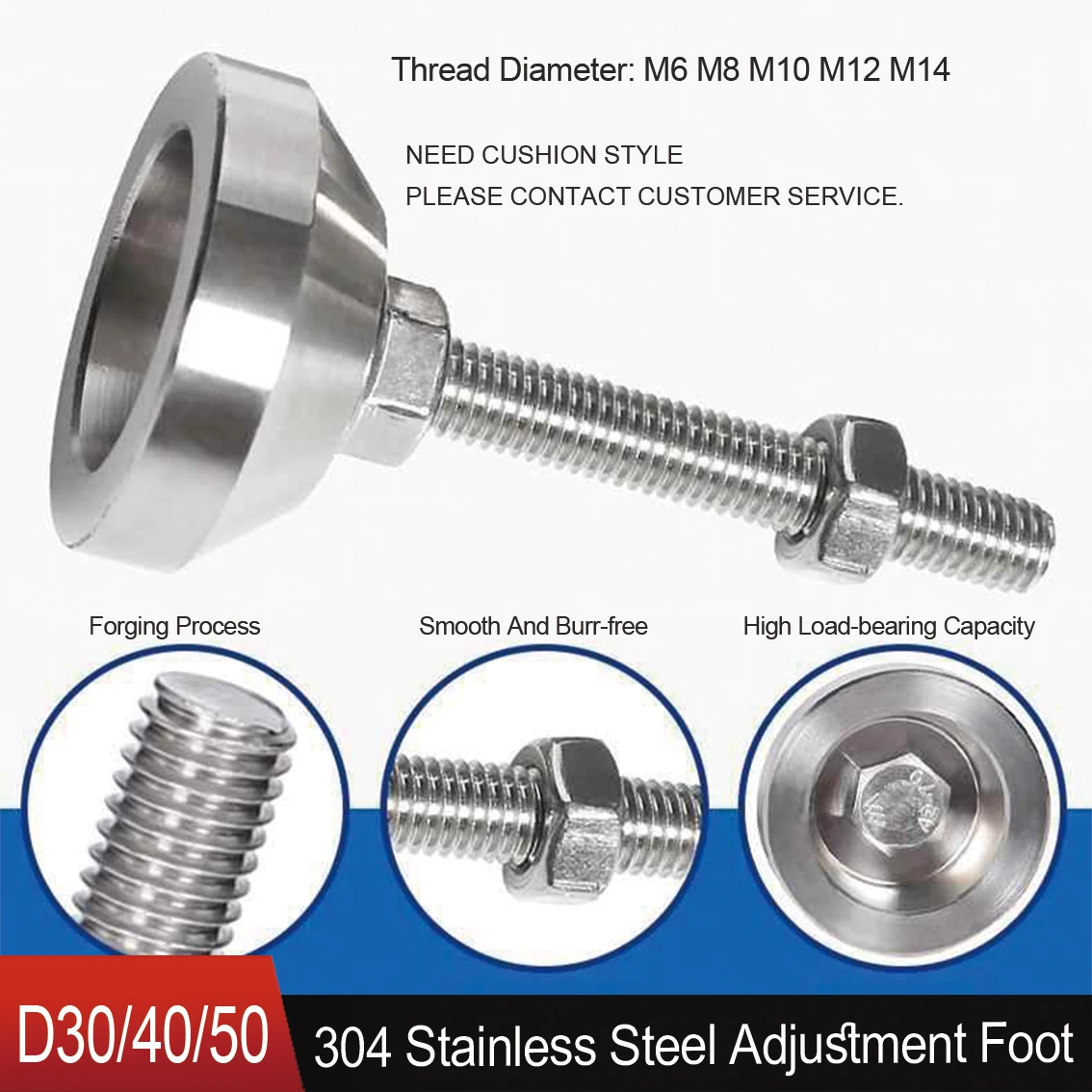 304 Stainless Steel Heavy-Duty Foot Cup Fixed Foot M6 M8 M10 M12 Screw ...