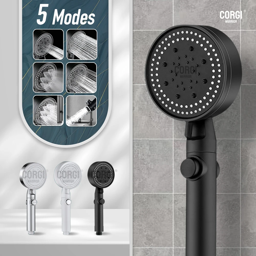 High-Pressure-Shower-Head-5-Settings-Handheld-Showerhead-with-ON-Off ...