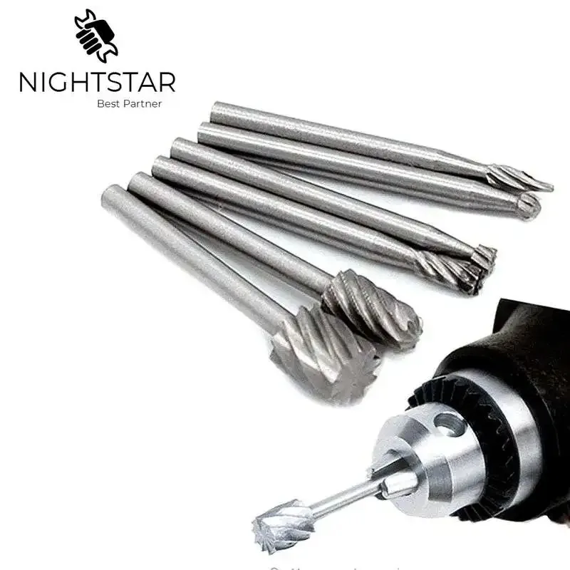 6pcs High Speed Steel Burr Drill Bit Set Wood Carving Rasps For Dremel ...