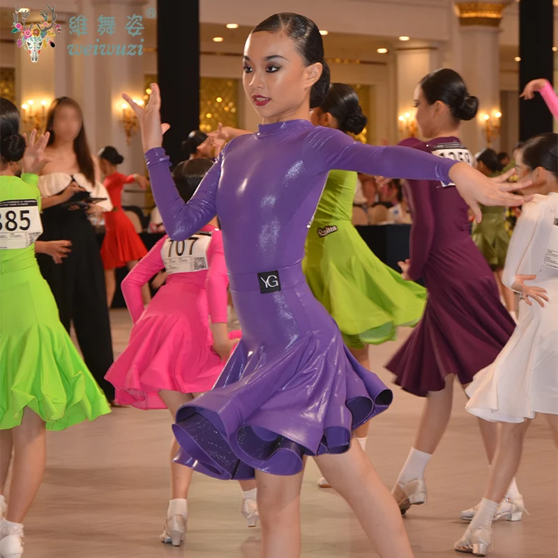 Latin Dance Training Costume High-end Bright Leather Suit Children's ...