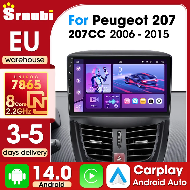Srnubi 9 Inch Car Display Wireless Carplay Screen for Peugeot 207 207CC ...