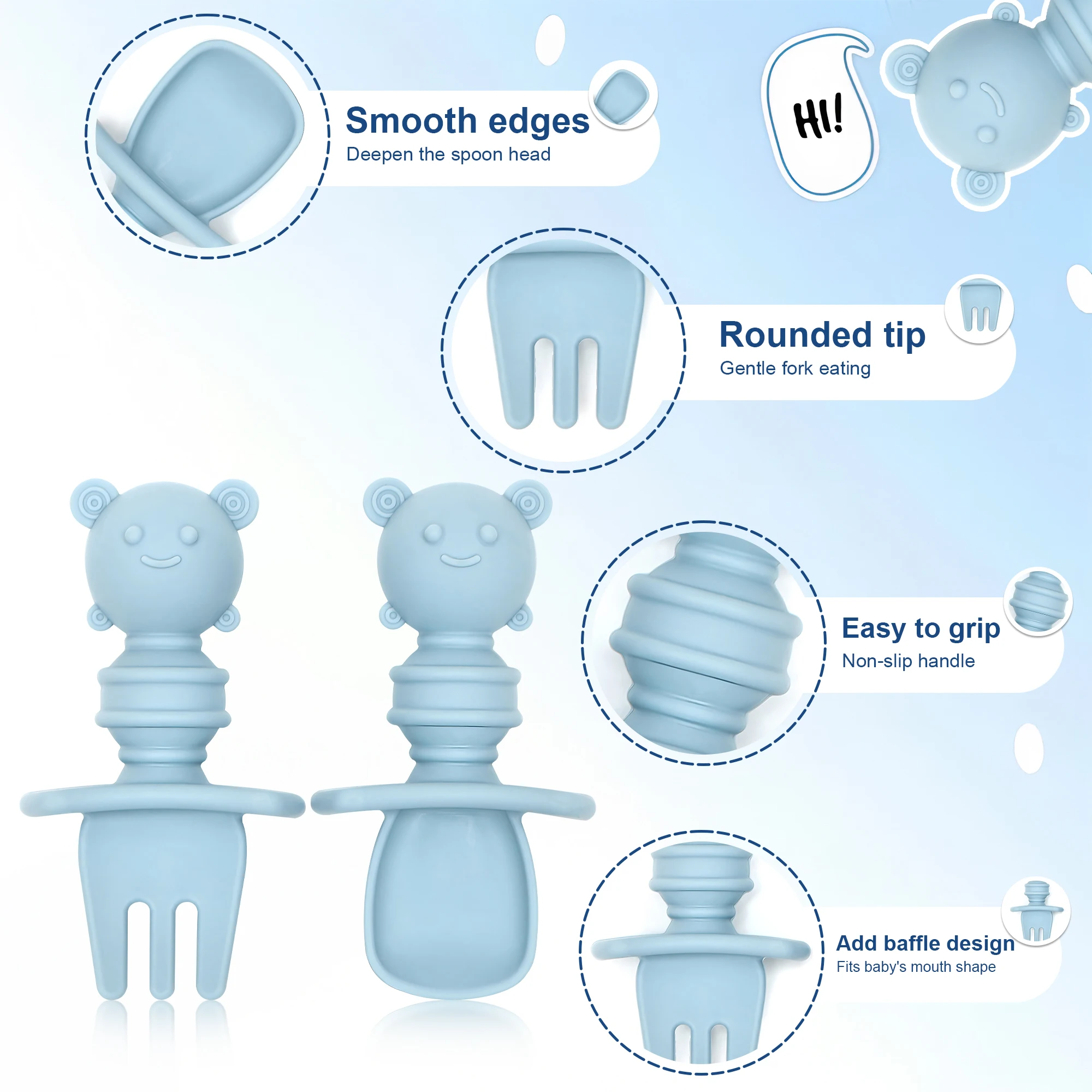 2 Pack Silicone Baby Spoons and Fork Feeding Set- Anti-Choke First Self ...