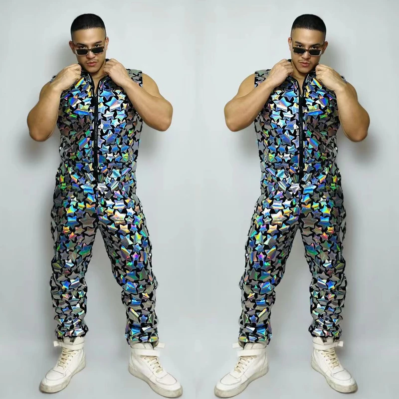 Sleeveless Mirrors Jumpsuit Men'S Nightclub Stage Show Gogo Dancer ...