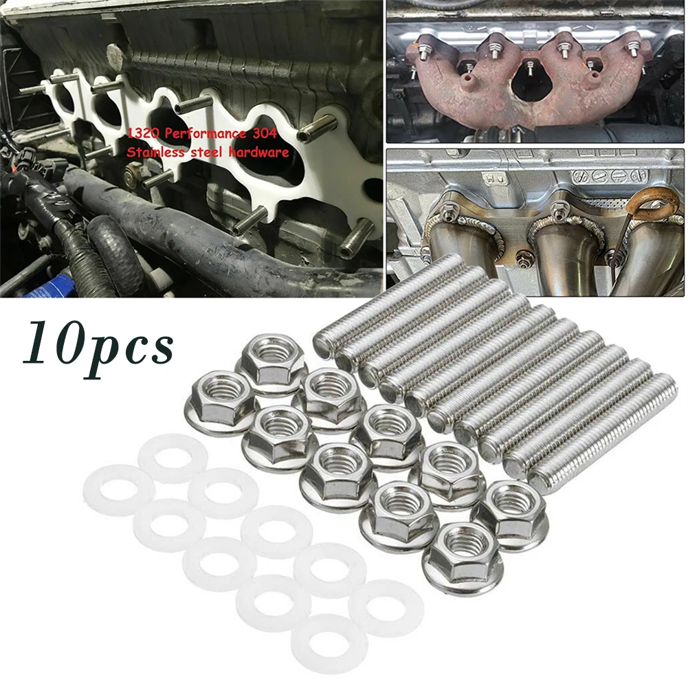 10Set-Intake-Manifold-Extended-Stud-Bolt-Kit-EXTENDED-STUDS-NUTS-THERMO ...