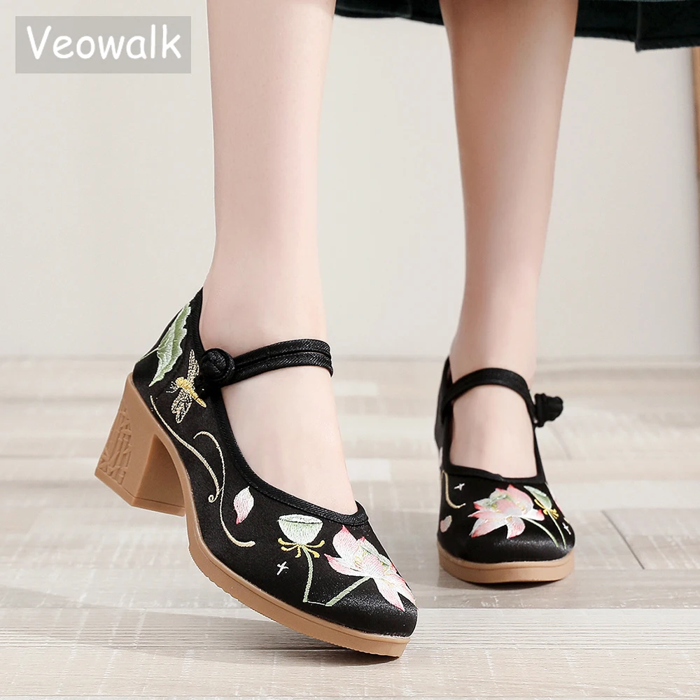 Veowalk-Chinese-Style-Women-6cm-High-Block-Heel-Satin-Cotton-Fabric ...