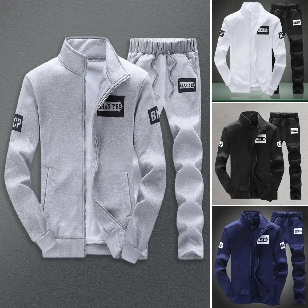 Solid-Mens-Tracksuit-Autumn-Spring-Jacket-Sweatpants-2-Pieces-Set-Male ...