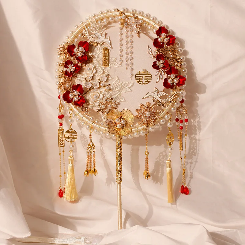 Vintage-Bride-Fan-Long-Handle-Hand-Fan-for-Women-Chinese-Desk-Craft ...