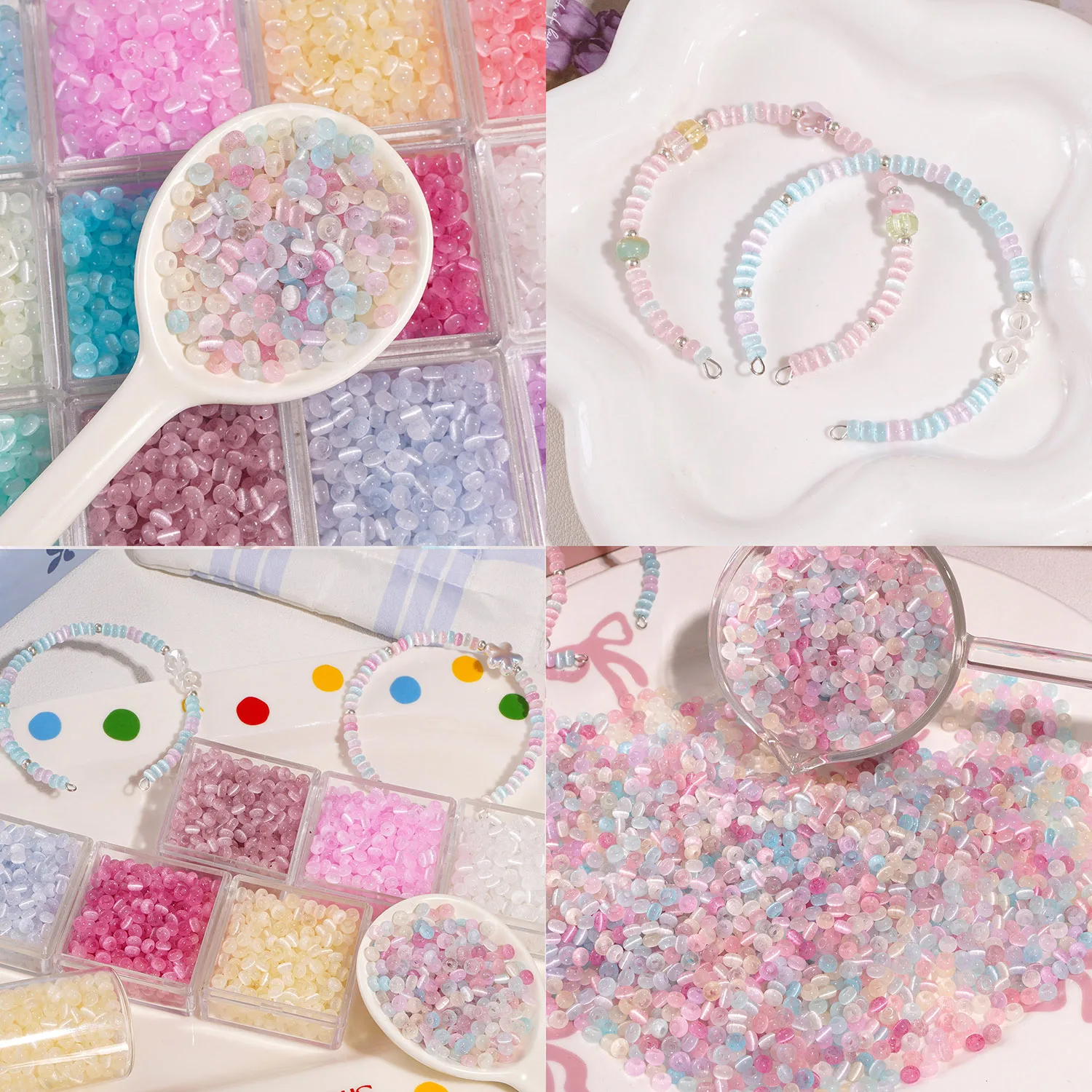 90pcs 4x2.5mm Superior Donut Cat's Eye Stone Seed Beads DIY Bracelet ...
