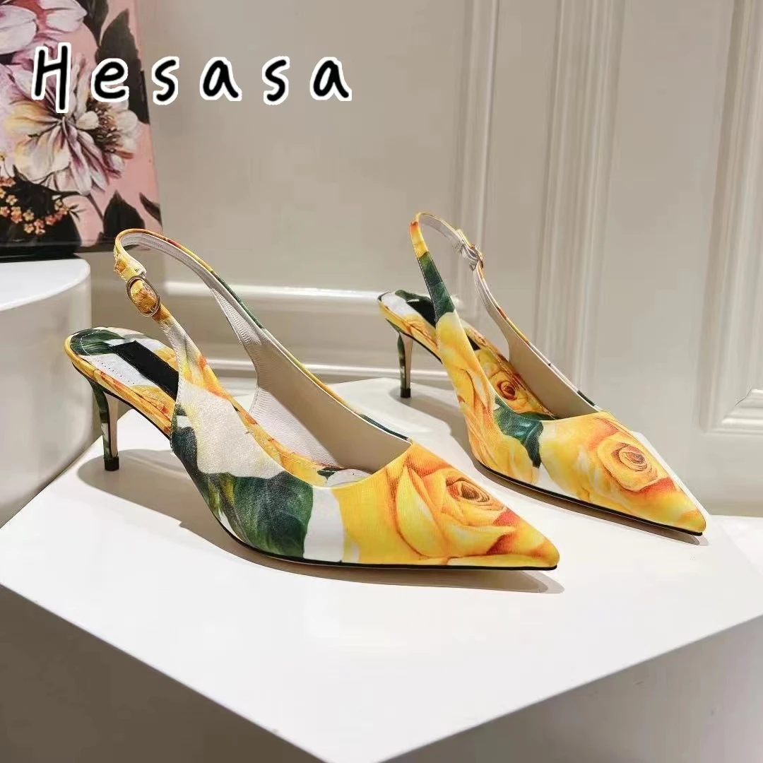 Novelty-Handamde-Printed-Pointed-Toe-Slingback-Thin-Heel-Woman-Sandals ...