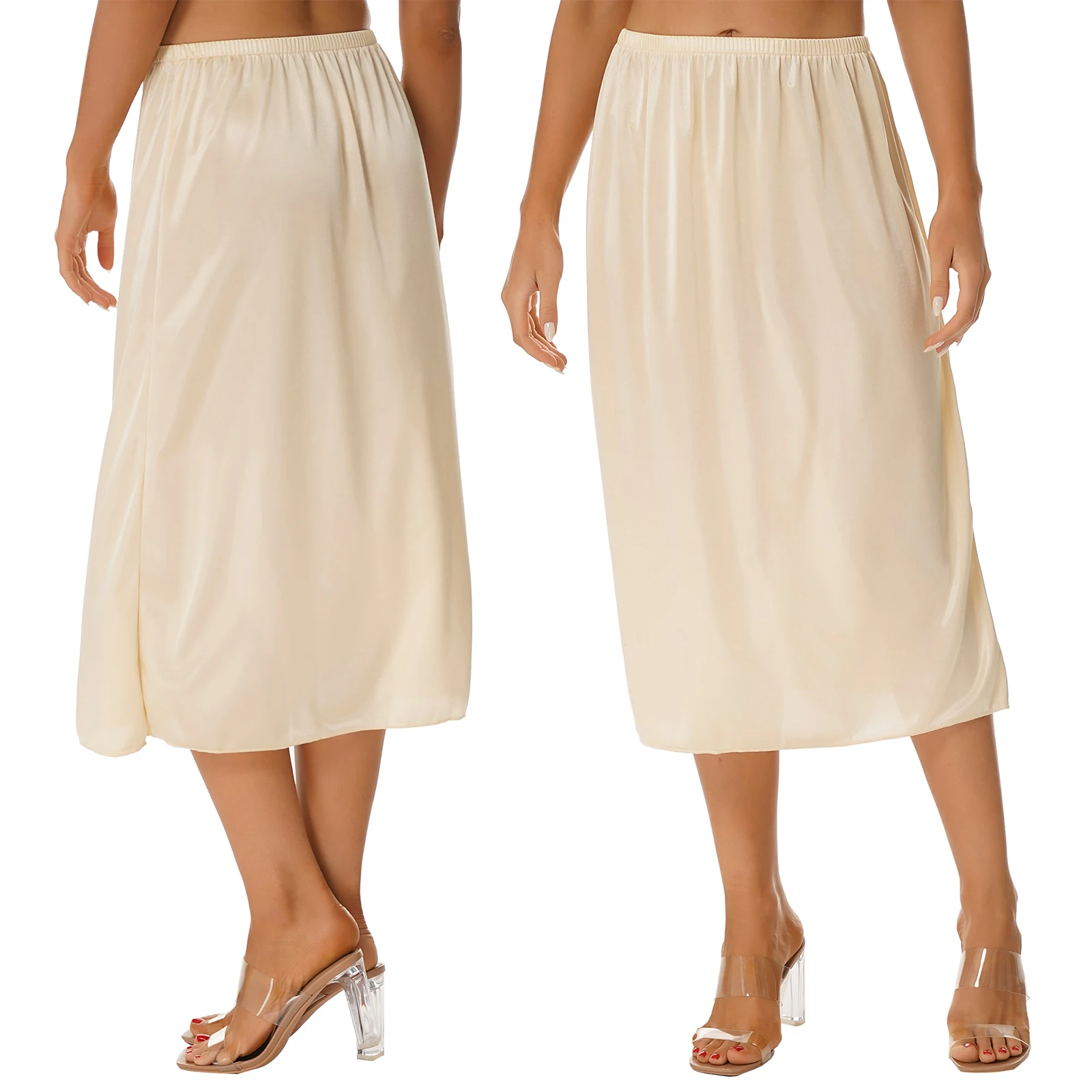 Womens-Petticoat-Skirt-Solid-Half-Slip-Underskirt-Summer-Elastic-Waist ...