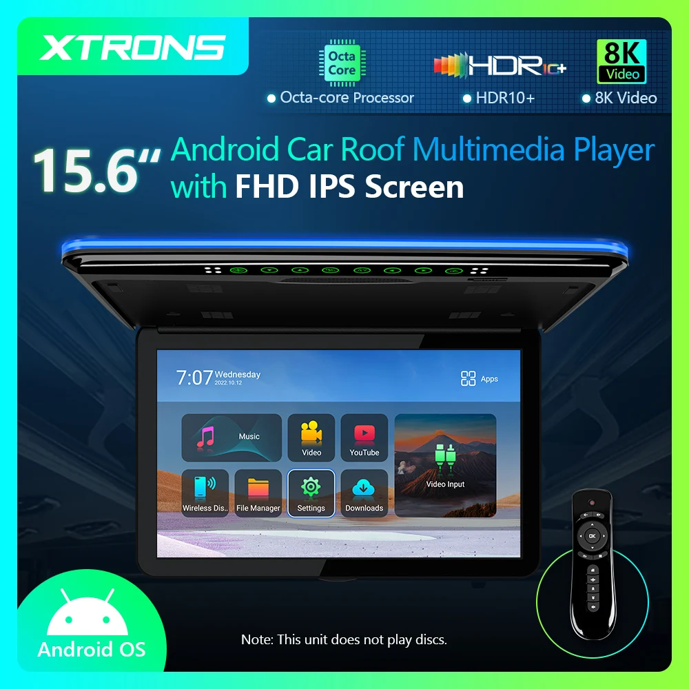 XTRONS Monitor de techo para coche, pantalla IPS de 15,6 pulgadas, 8K, Full HD, ángulo ajustable ...