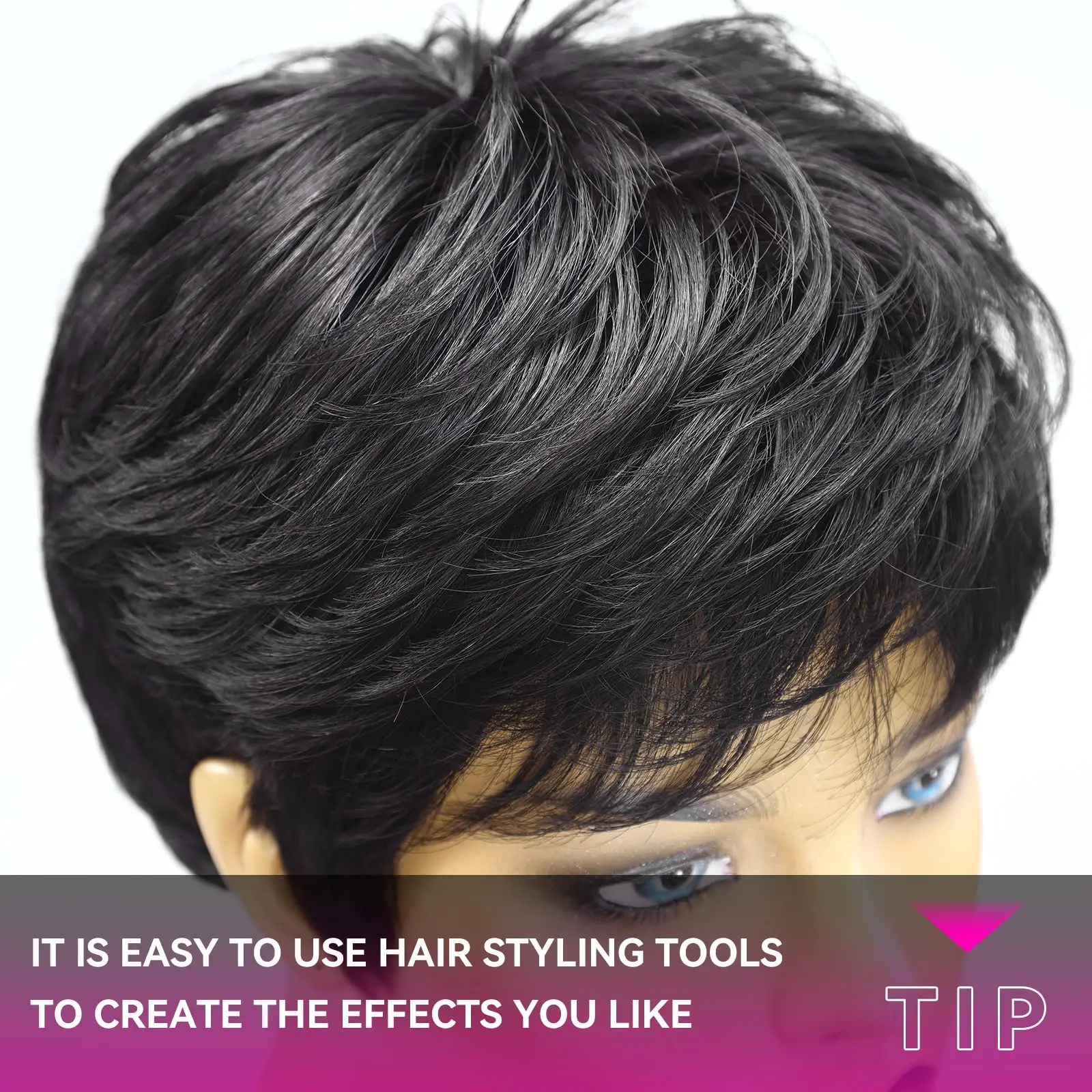 TANGCAI Burgundy Pixie new Cut Human