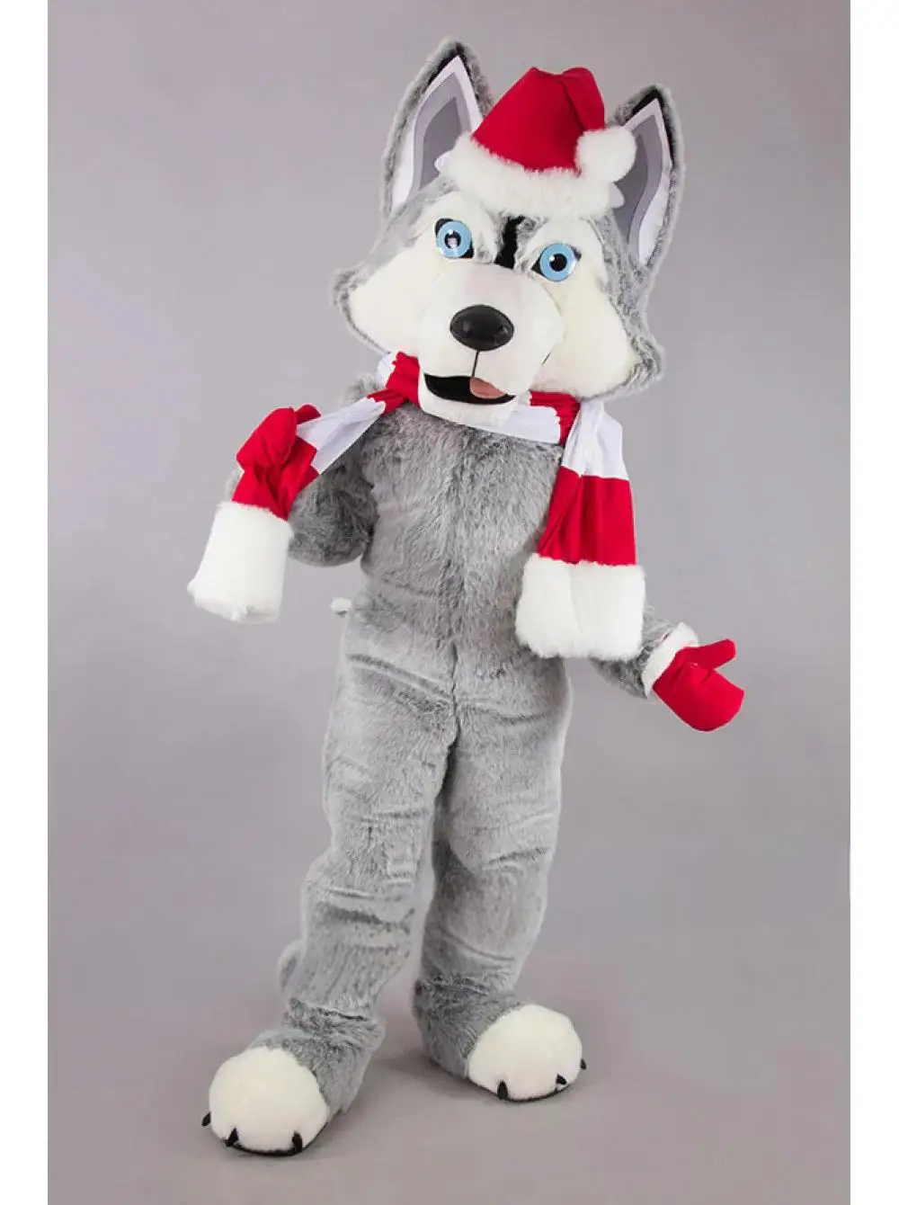 Grey-Plush-Husky-Mascot-Costume-Furry-Set-Furuit-Halloween-Christmas ...
