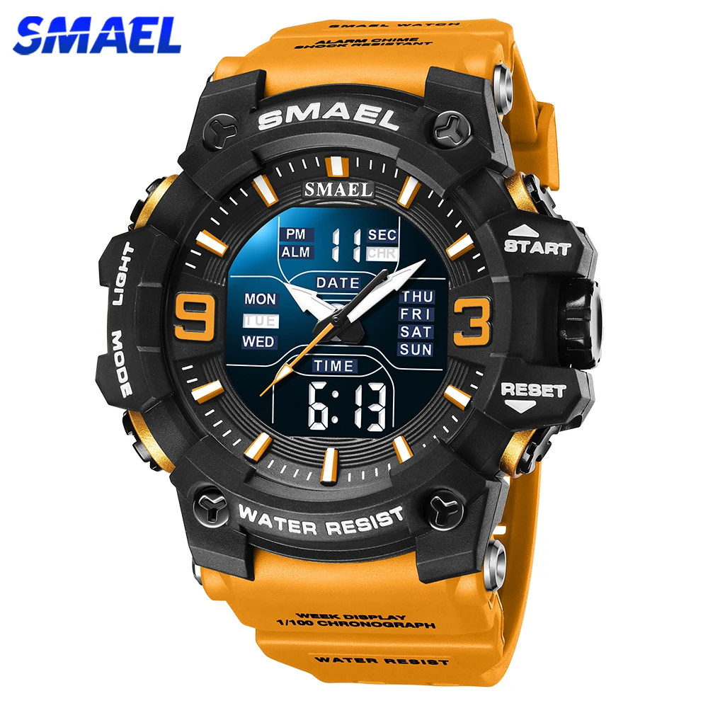 SAMEL Watch for Men Orange Dual Time Display Sport Wristwatch Stopwatch ...