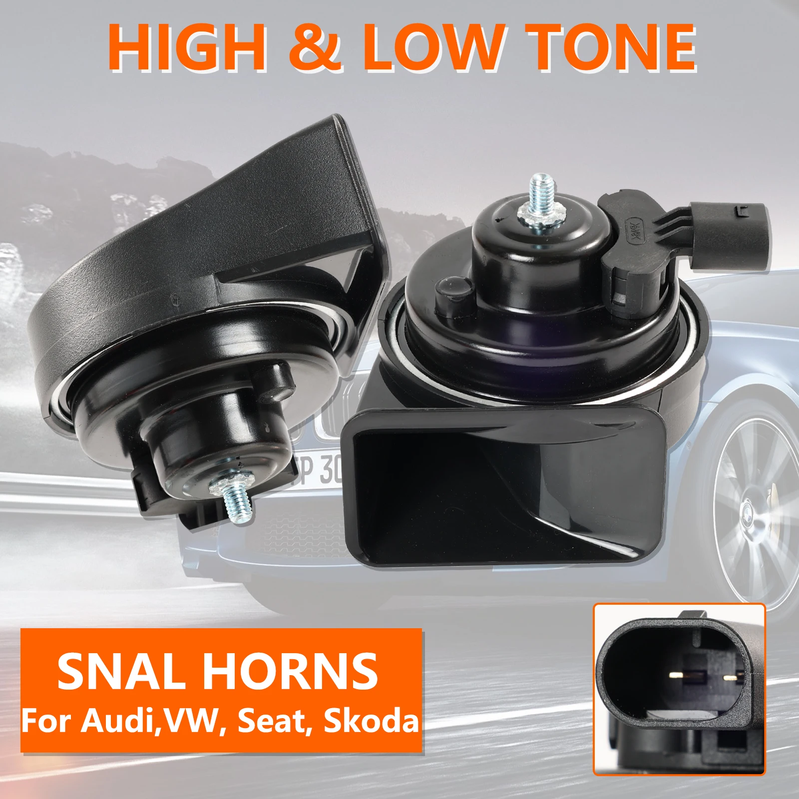 Dual Snail Horn 12V 110-125DB Waterproof High Low For VW CC Golf Jetta ...