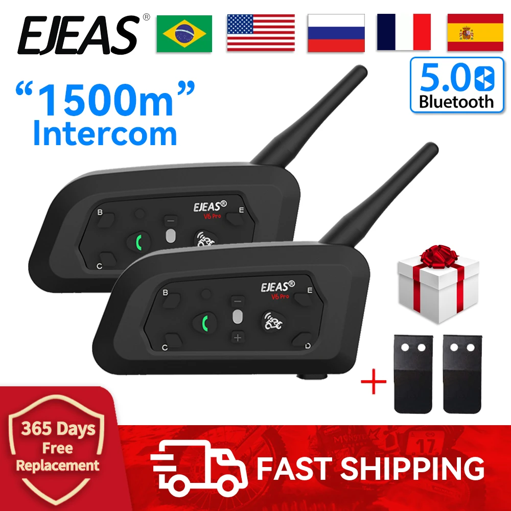 Ejeas V6 Pro Intercom 1500m Motorcycle Bluetooth Wireless Helmet ...