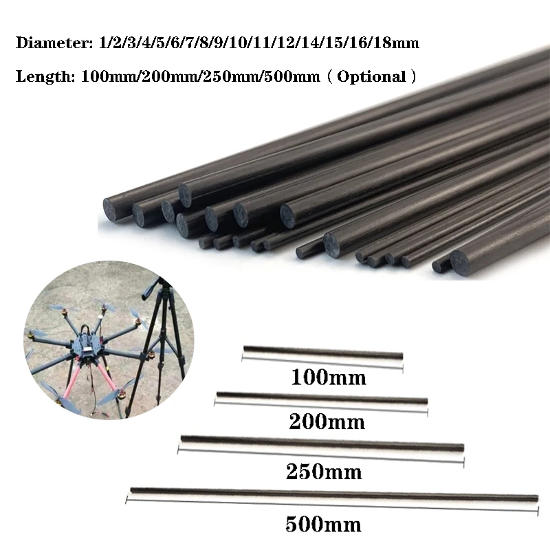 1-5-10pcs-1mm-18mm-dia-model-airplane-carbon-fiber-round-rod-CFRP-Stick ...