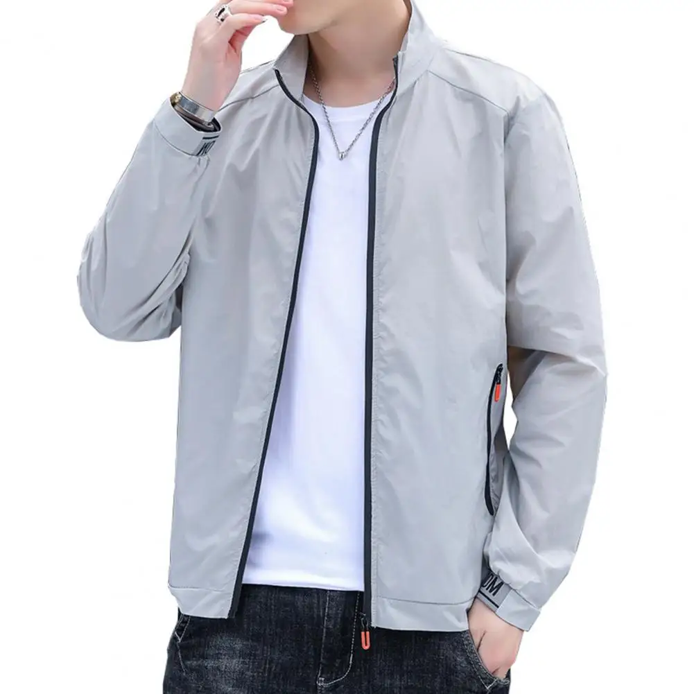 Jackets Men Windbreaker Coats Long Sleeve Pocket Zipper Solid Color ...