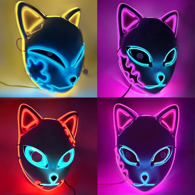 Led Halloween Mask Japanese Anime Masks Demon Slayer Cosplay Party Props Glow In The Dark