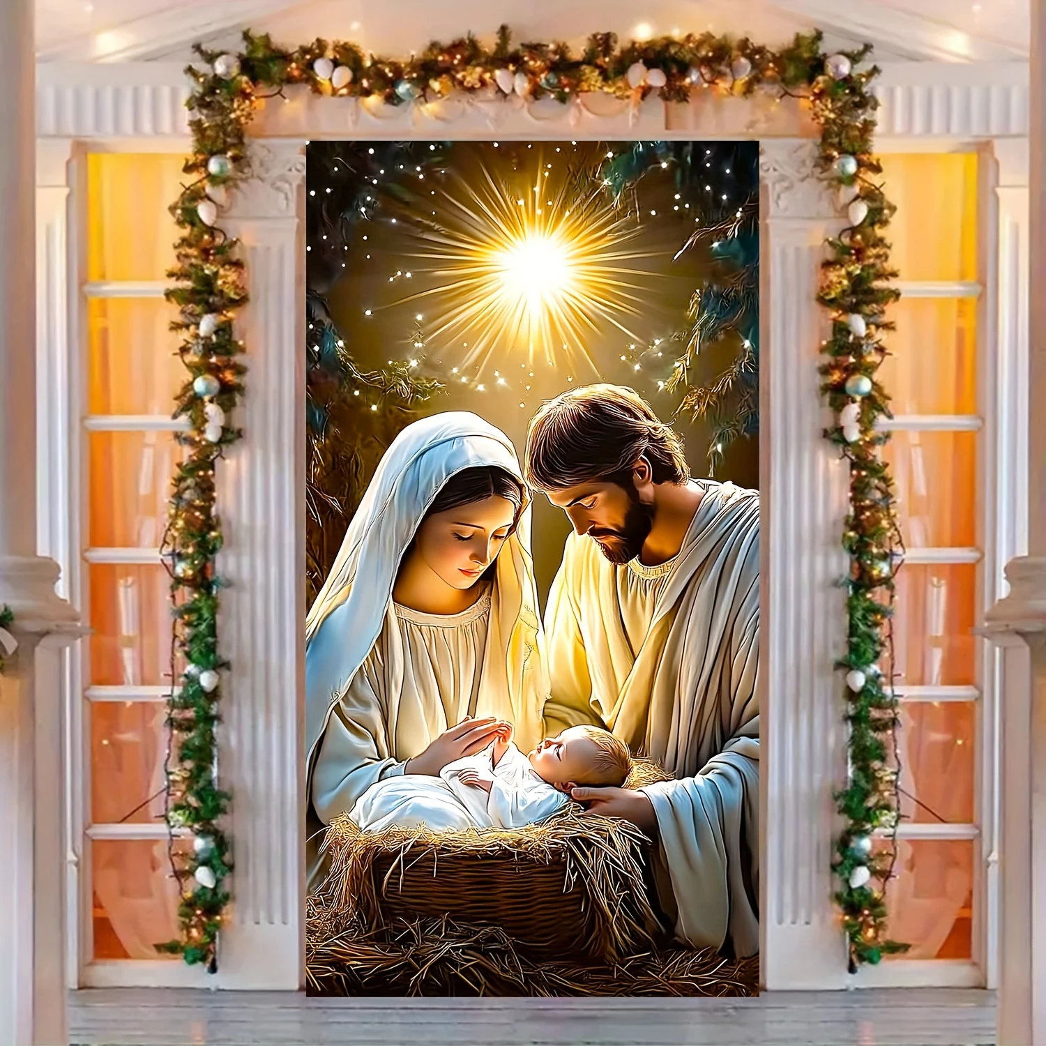 1pc-Holy-Family-Nativity-Scene-door-cover-Polyester-Christmas-banner ...