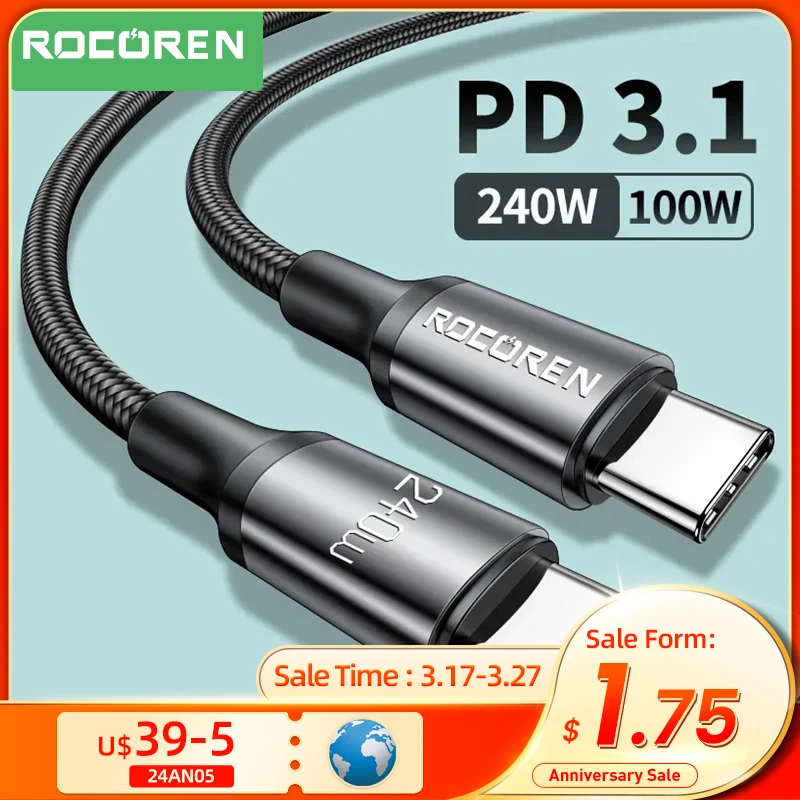 Rocoren-100W-Usb-C-Naar-Type-C-Kabel-Usb-Pd-3-1-240W-Snelladen-Oplader ...
