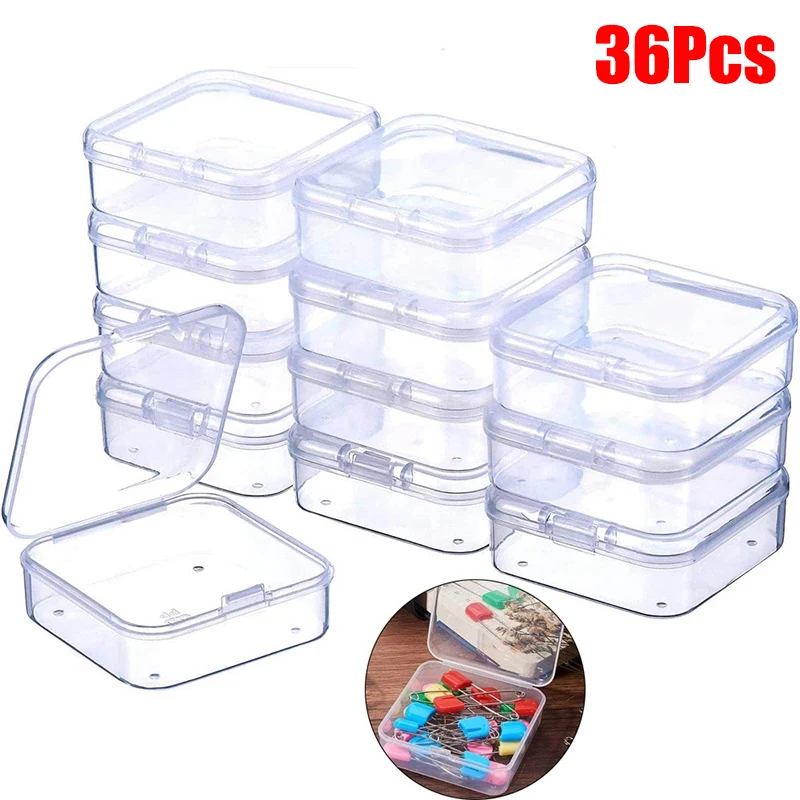 36pcs Mini Storage Box Transparent Square Plastic Box Earrings Jewelry ...