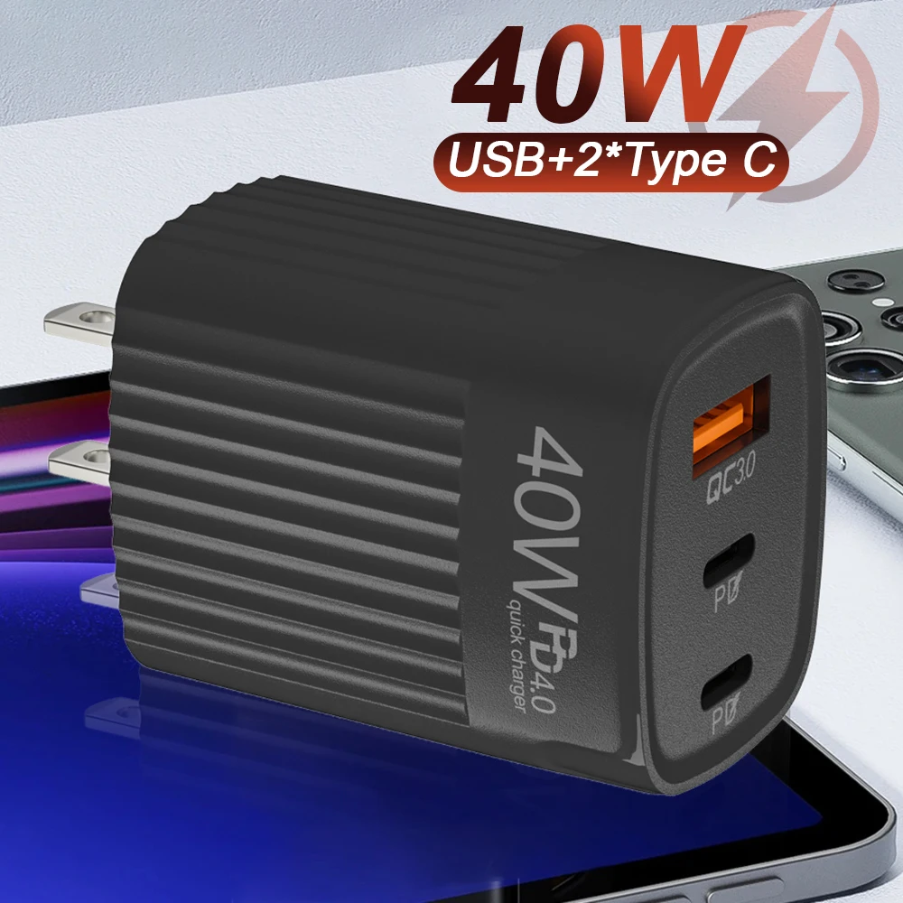 3-Ports-Dual-Type-C-PD40W-Super-Fast-Charging-Phone-Chargers-USB-Mobile ...