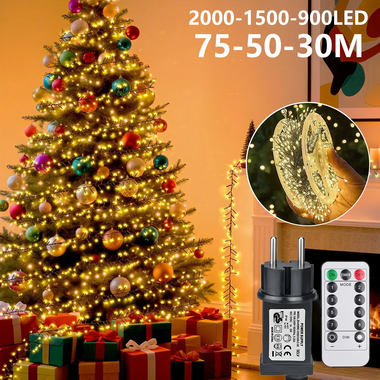 LED Firecracker String Lights 30-75M Garland Fairy Lights EU/US DC ...
