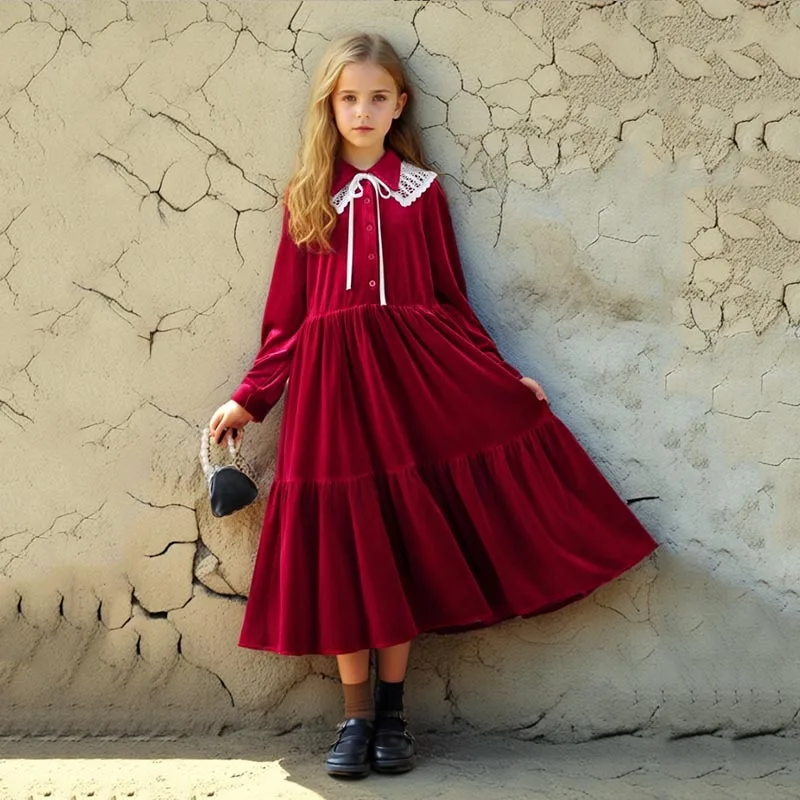 Teen-Girls-Dress-Red-Velvet-Christmas-New-Year-Princess-Dresses-Autumn ...