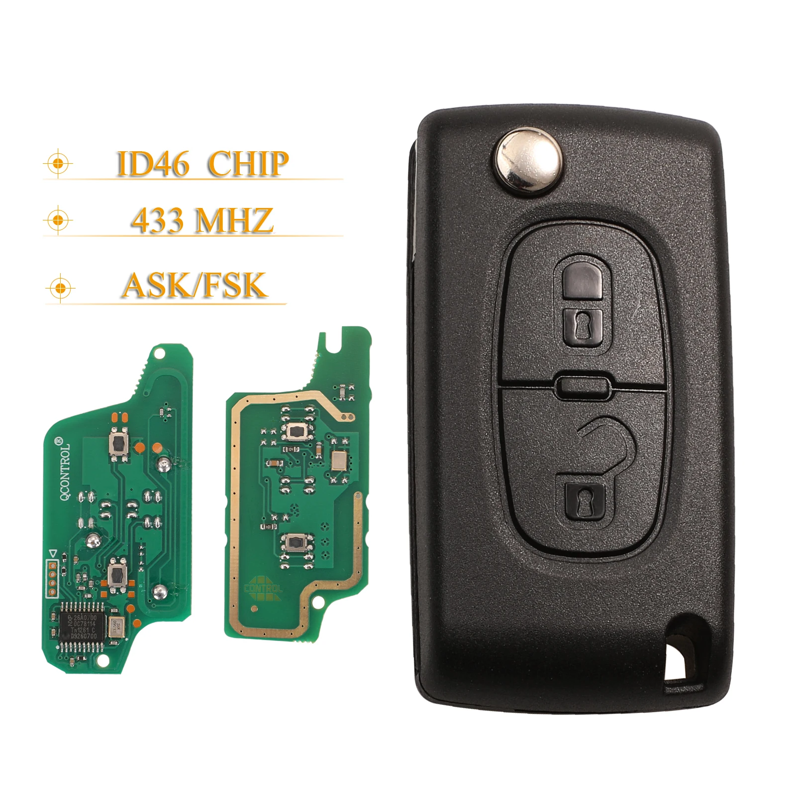 jingyuqin 2 Buttons Remote Car Key ASK/FSK 434Mhz For Citroen C4 C5 C6 ...
