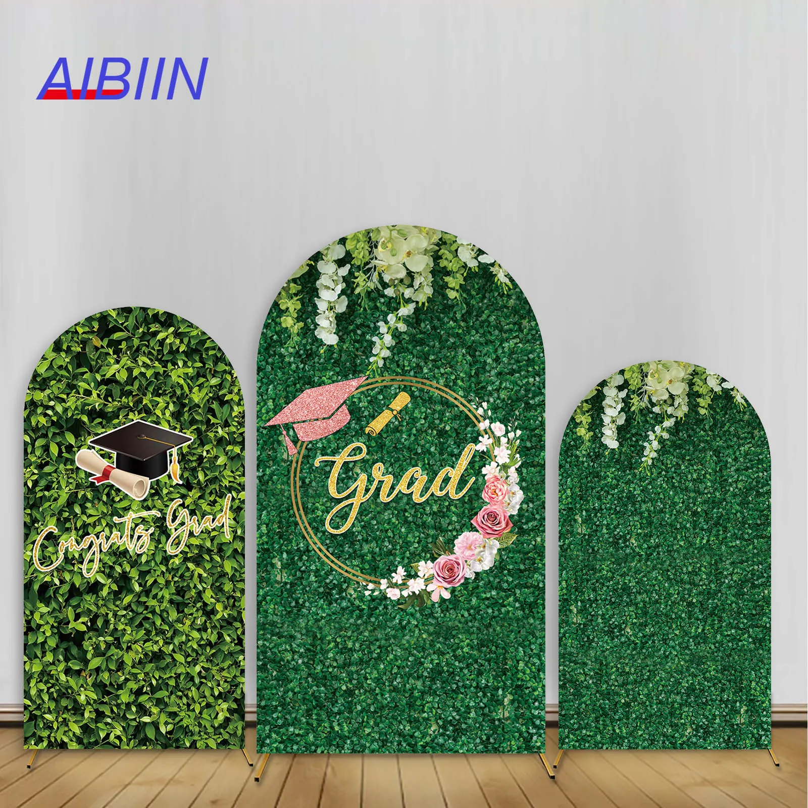 Congrats-Grad-Arch-Backdrop-Cover-Green-Grass-Leaf-White-Floral-Wedding ...