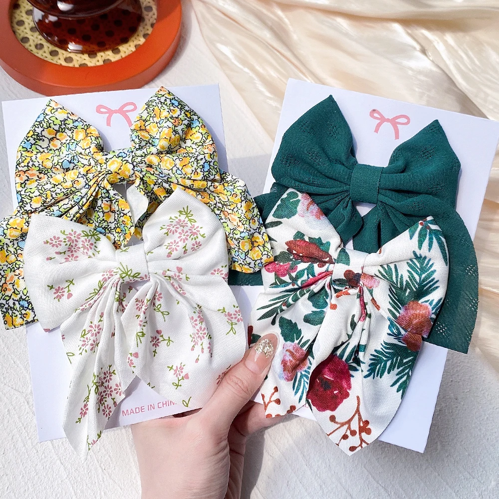 2Pcs/set Sweet Solid Bowknot Hair Clips for Women Girls Print Bows ...