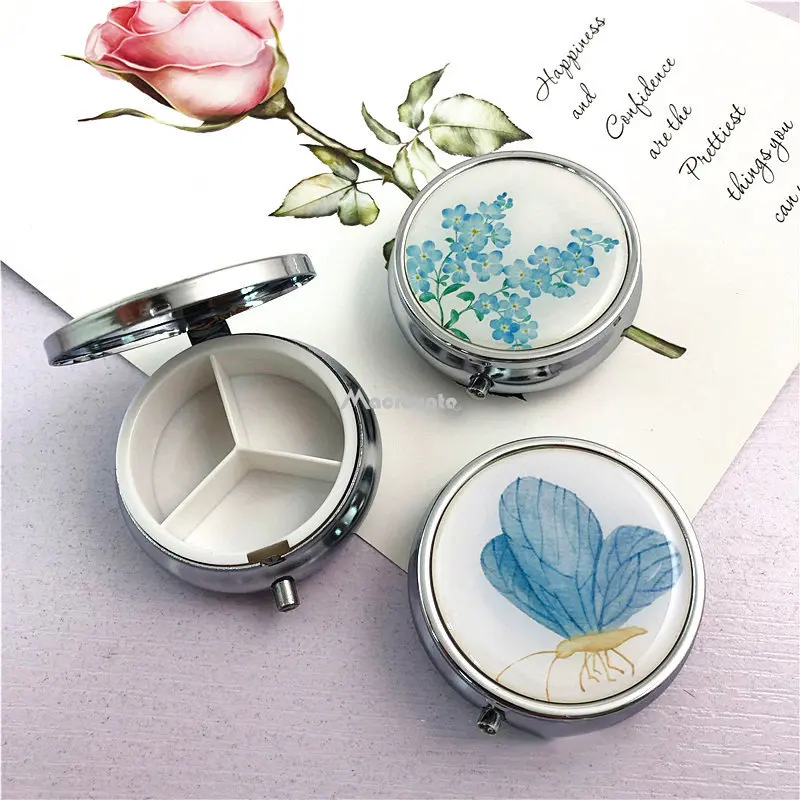 3 Cell Metal Pill Boxes Stainless Steel Round Pill Boxes Medicine ...