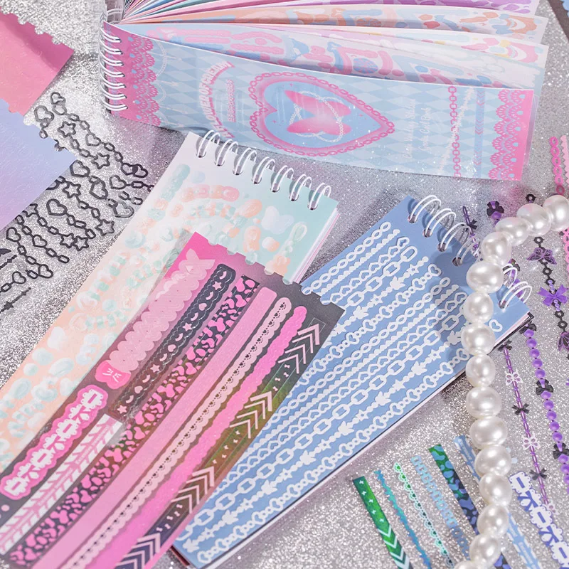 30-Sheets-Kawaii-Stickers-Book-Laser-Chain-Love-Heart-Butterfly ...