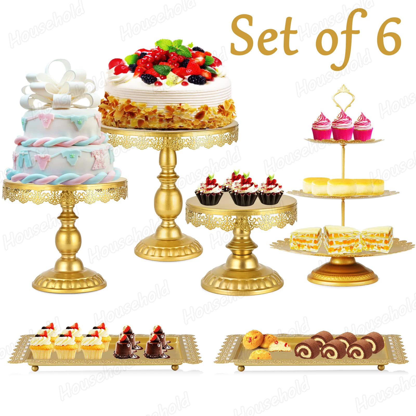 Gold-White-Cake-Stand-Set-Metal-Antique-Inspired-Cake-Stands-Cupcake ...