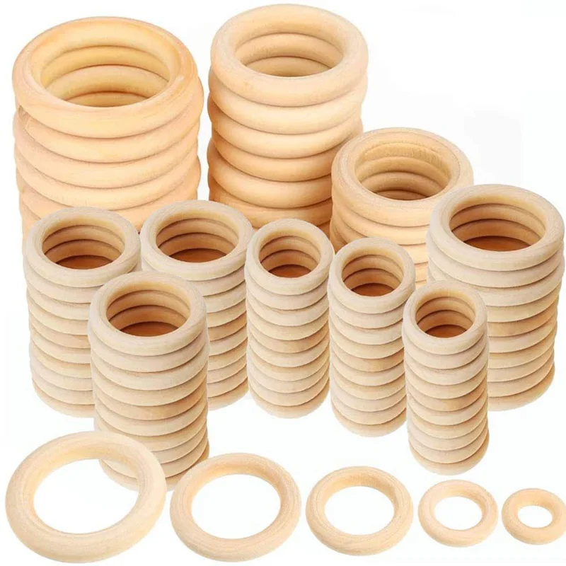 Unfinished Solid Natural Wooden Teething Ring Wood Lead-Free Beads For ...