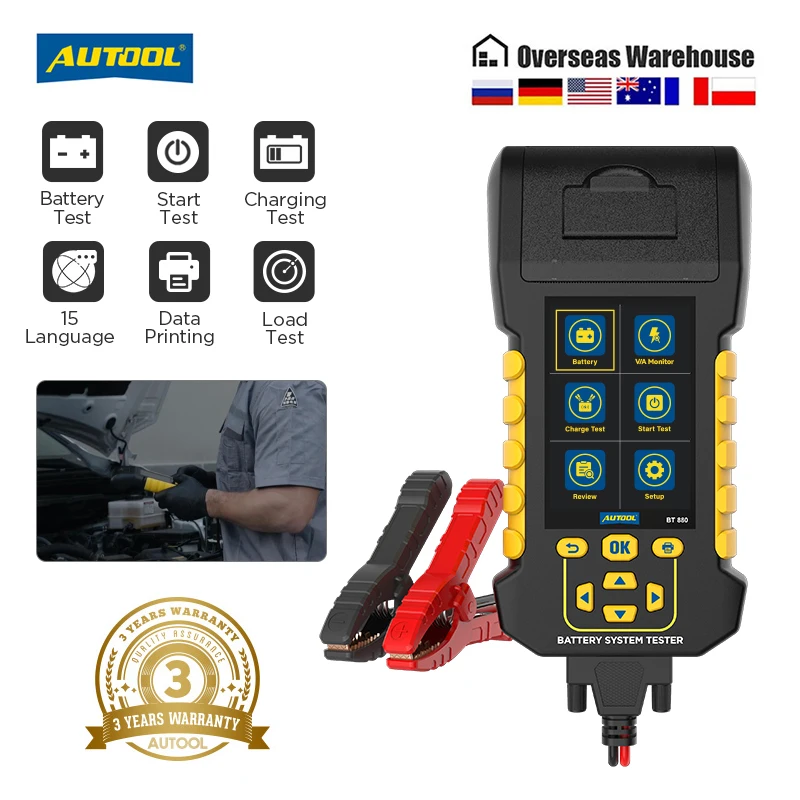 AUTOOL BT880 Car Battery Tester with Printer 8-30V Battery Test ...