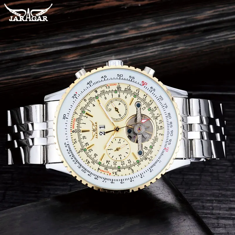 JARAGAR Reloj de pulsera automático de acero inoxidable para hombre ...