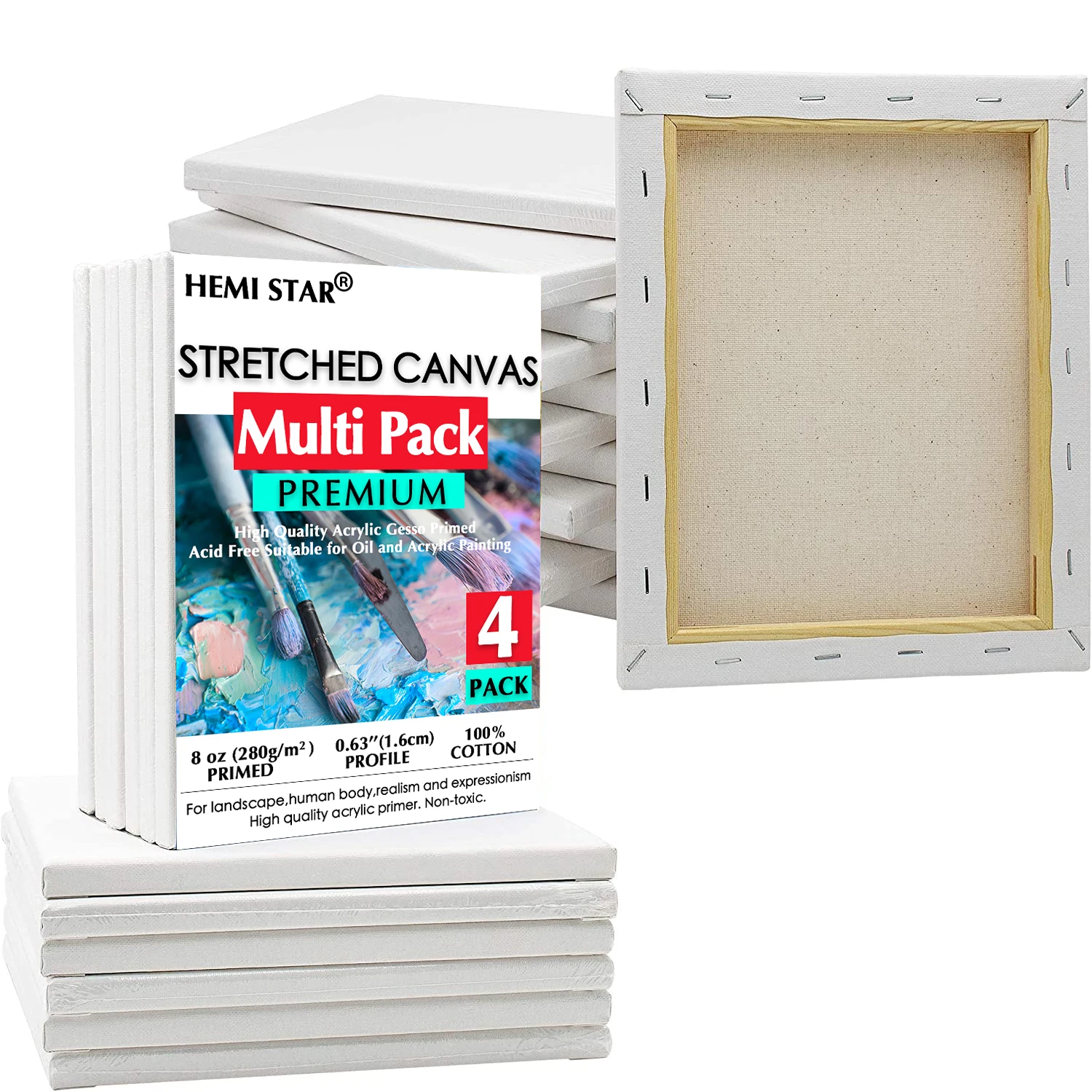 Lienzo estirado de 4 piezas, lienzos blancos en blanco, 100% algodón, 8 ...