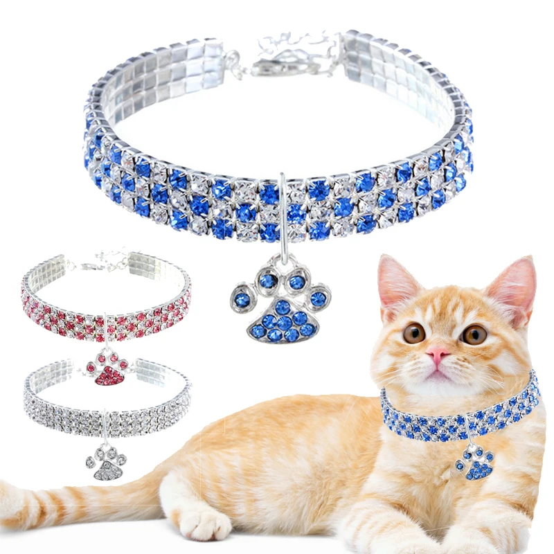 Collar de gato ostentoso con diamantes de imitación, pata ajustable ...