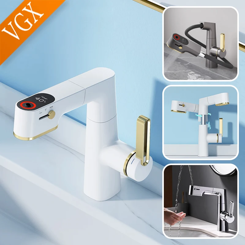 VGX Multifunctional Bathroom Faucets Pull Out Basin Mixer Sink Faucet ...