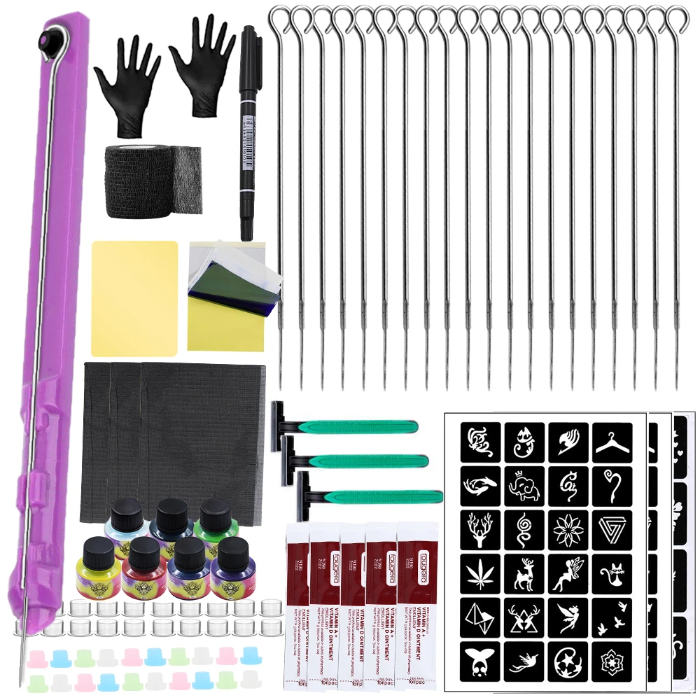 3D Hand Poke and Stick Tattoo Kit DIY Tattoo Ink Needles Set for Body Art Hand Poke Stick Tattoo ...